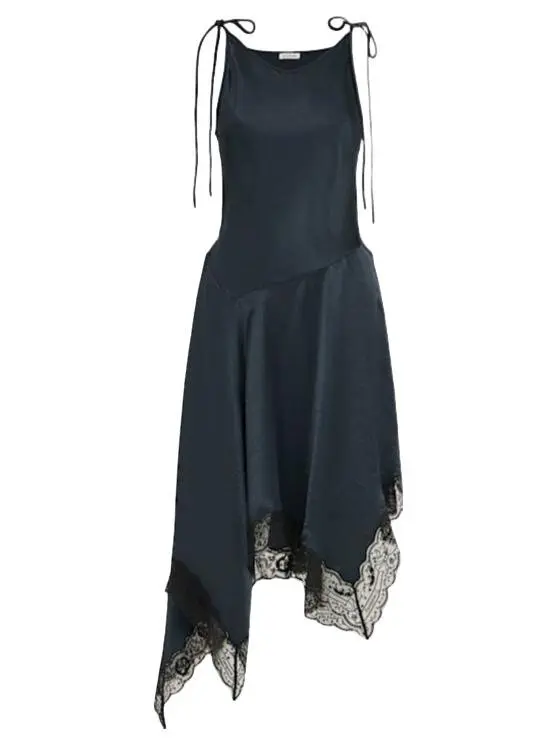 Acne Studios Asymmetrical Lace Midi Dress - Black