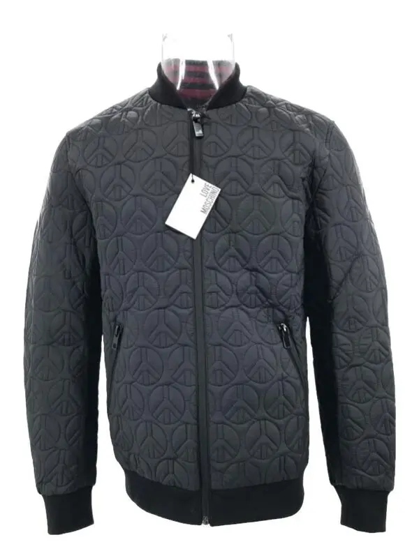 Moschino Quilted Peace Sign Bomber Jacket - Black
