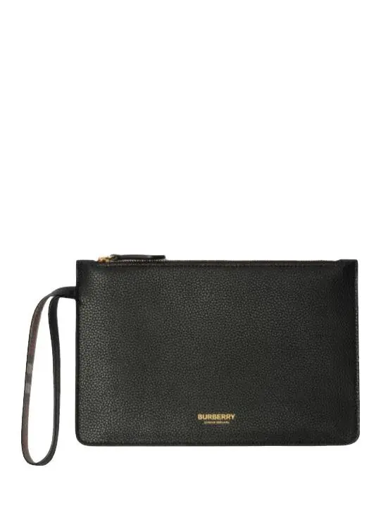 Burberry Leather Zip Pouch With Wrist Strap - Black