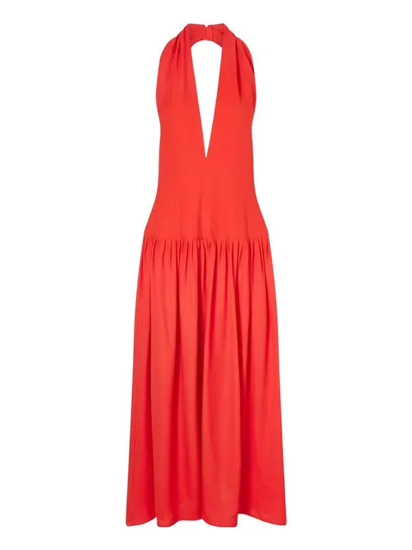 Proenza Schouler Tala Halterneck Pleated Georgette Maxi Dress - Red