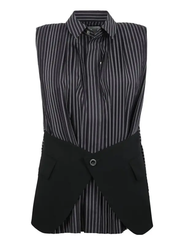 Sacai Sleeveless Pleated Stripe Shirt - Black