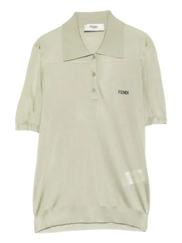 Fendi Shiny Knit Polo Top - Nude
