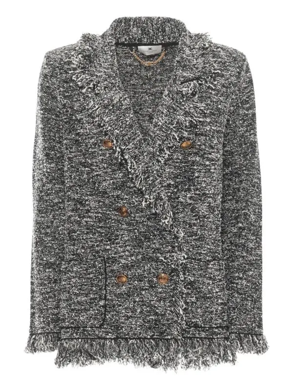 Elisabetta Franchi Double-breasted Blazer With Fringe Detail - Gray