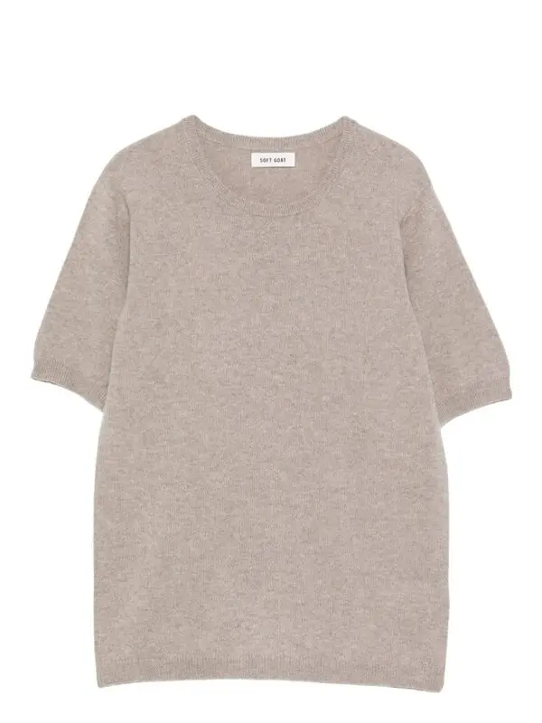 Soft Goat Short Sleeve Cardigan - Nude