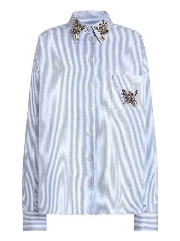 Dolce & Gabbana Striped Embellished Button-up Shirt - Blue