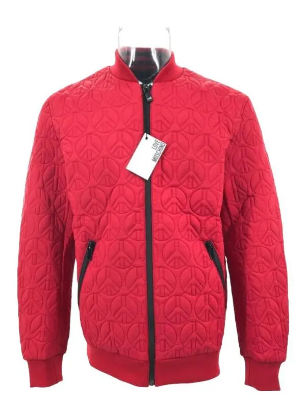 Moschino Quilted Bomber Jacket With Peace Sign Motif - Red