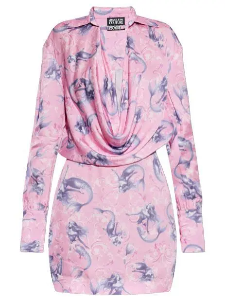 Versace Draped Printed Mini Dress - Pink