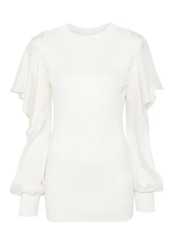 Sacai Ruffled Satin-sleeve Top - White