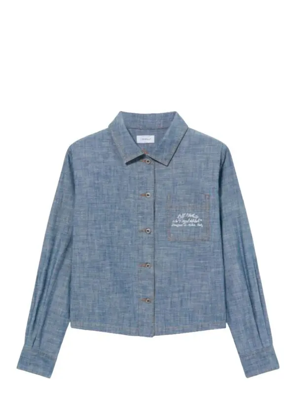 Off-White Chambray Denim Pyjama Shirt - Dark Blue White