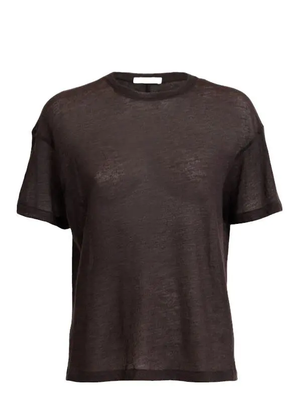 THE ROW Lila Knit Short Sleeve Cashmere Top - Black
