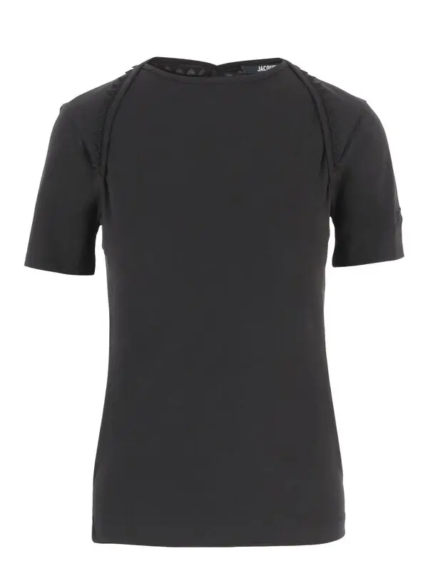 Jacquemus Embellished Button-back Short Sleeve Top - Black