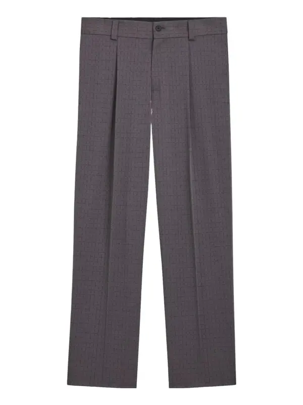 Hugo Boss Belted Casual Pants With Button Placket - Gray Pattern