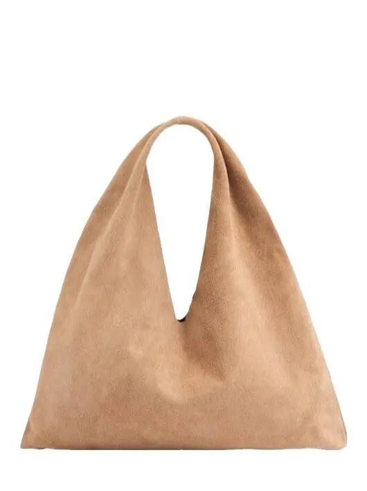 THE ROW Small Bindle Suede Top Handle Bag - Nude
