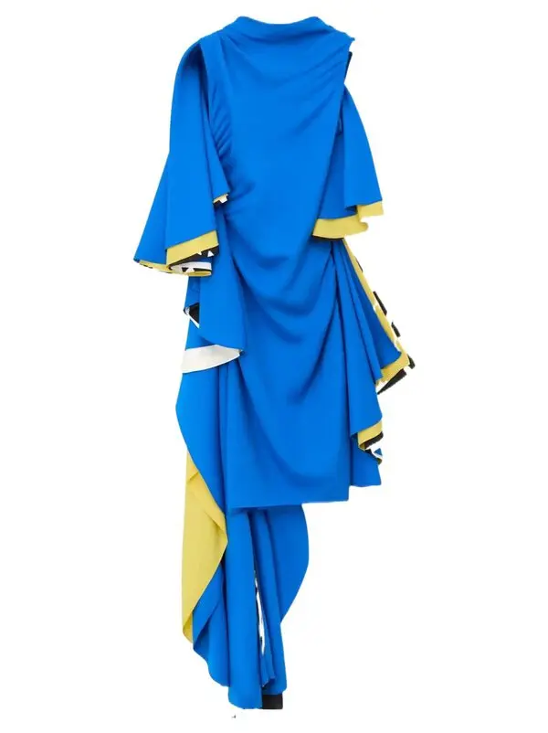 Loewe Asymmetrical Draped Dress With Printed Panel - Blue