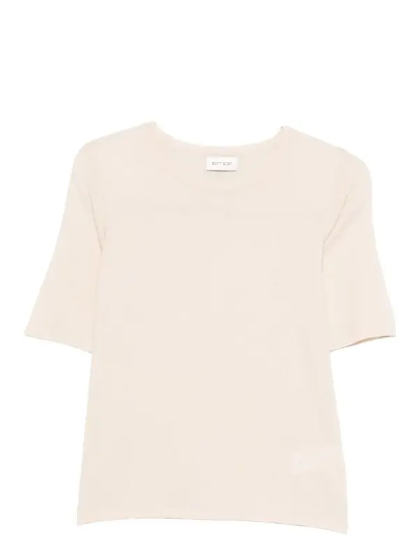 Soft Goat Crew Neck Short-sleeved Knit Sweater - White