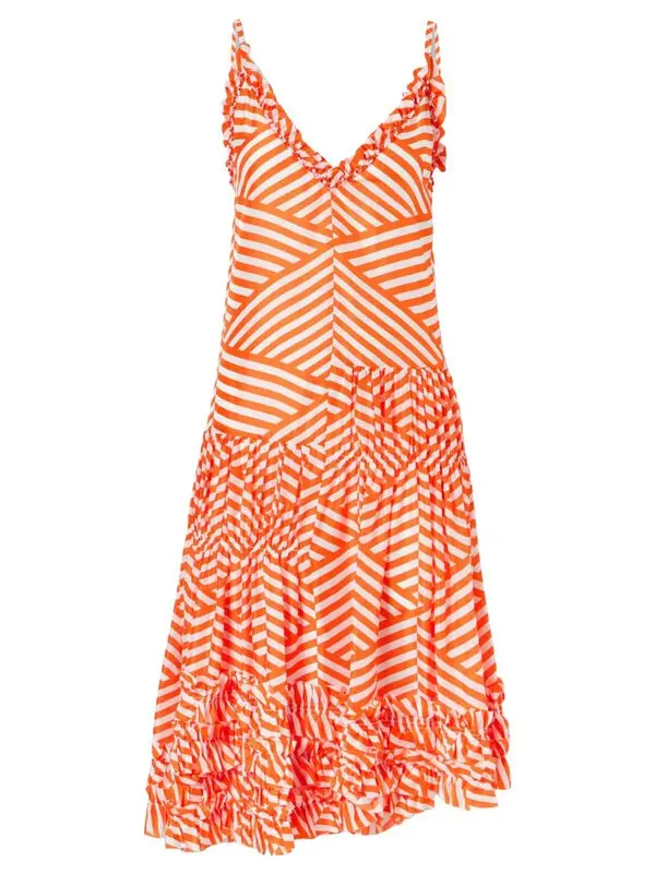 Dries Van Noten Ruffled Asymmetric Striped Cotton Midi Dress - Pink