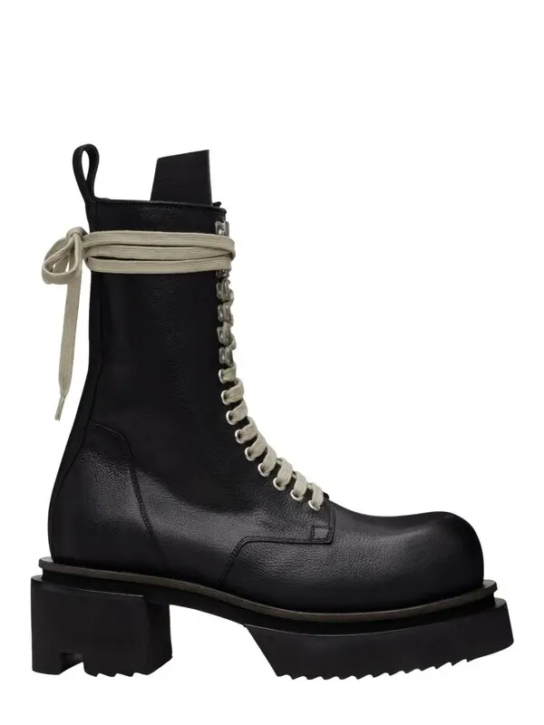 Rick Owens Round Toe Lace Up Ankle Boots - Black