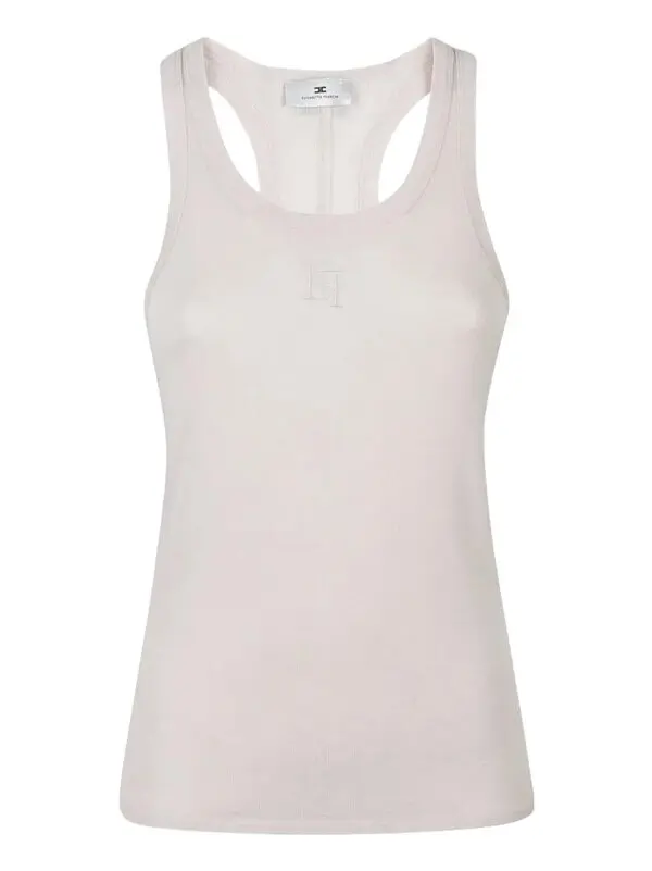 Elisabetta Franchi Logo Detail Scoop Neck Tank - White
