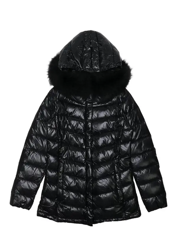 Max Mara Hooded Quilted Down Jacket With Fur Trim - Black