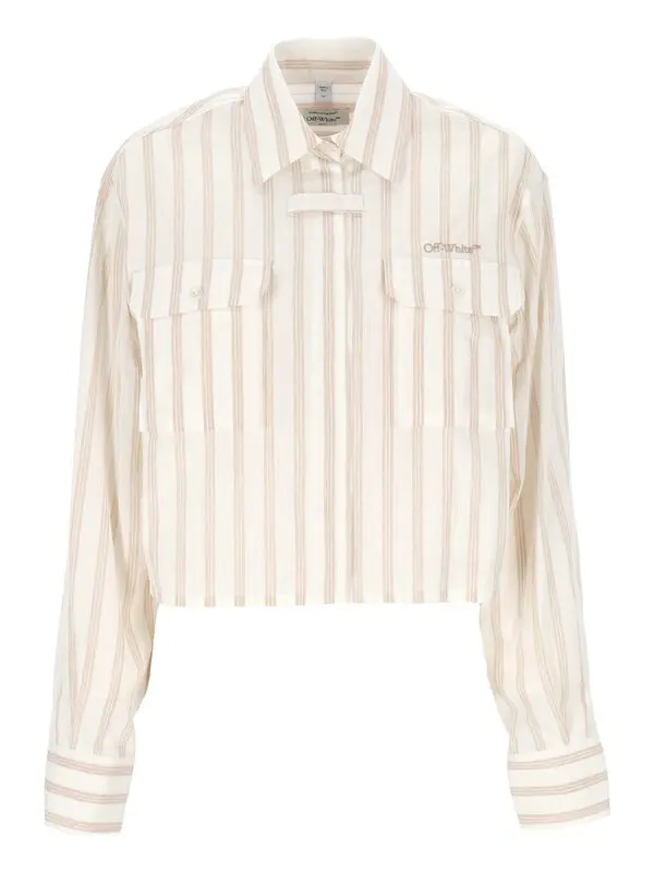 Off-White Striped Button-up Shirt - White Asparagus/tobacco