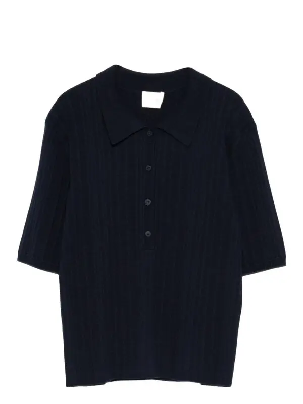 Closed Ribbed Buttoned Polo T-shirt - Black