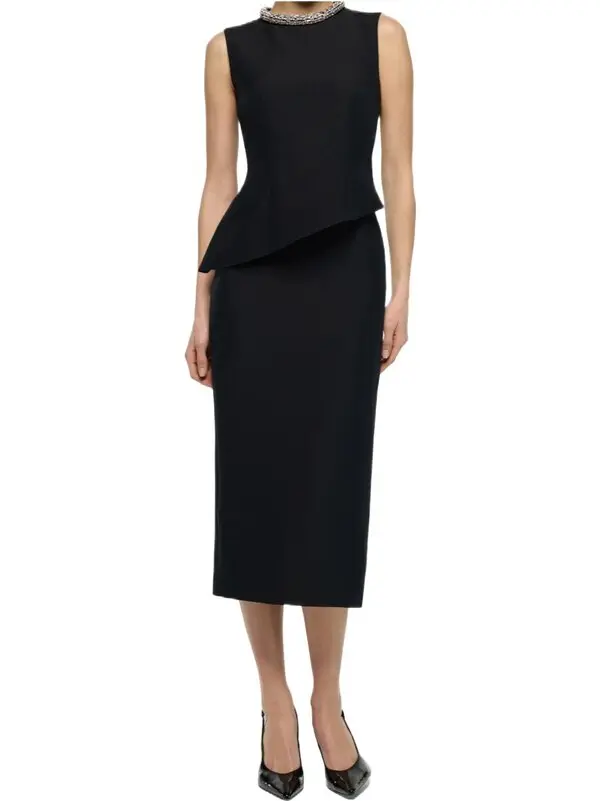 Roland Mouret Sleeveless Asymmetric Peplum Midi Dress With Crystal Embellished Neckline - Black