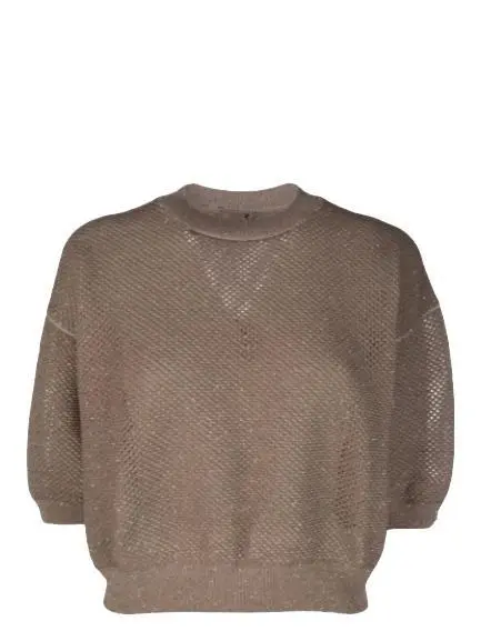 Peserico Embellished Crew Neck Sweater - Brown