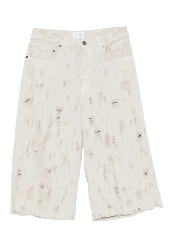 HAIKURE Beck Bull Destroy Distressed Shorts - White