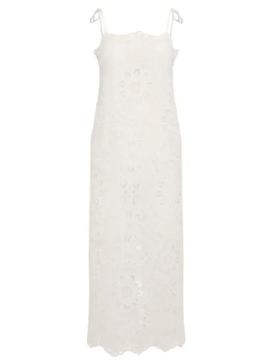 Zimmermann Embroidered Spaghetti Strap Midi Dress - White