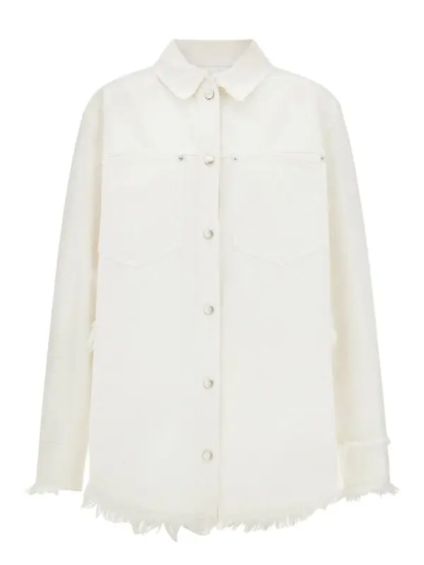 FERRAGAMO Distressed Denim Blouson With Crochet Accents - Mascarpone