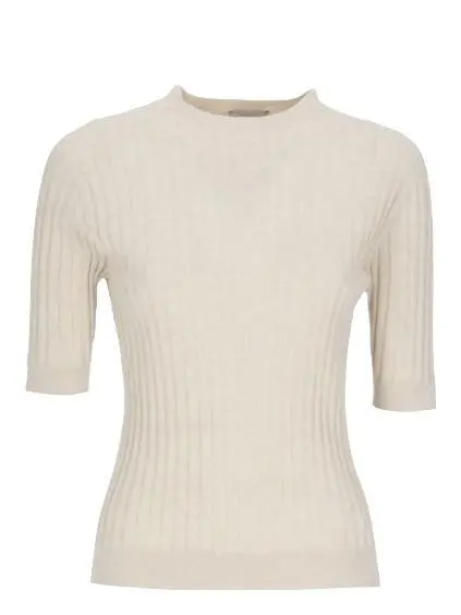 Peserico Ribbed Half-sleeve Knitted Sweater - White