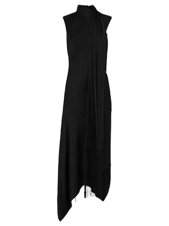 Acne Studios Viscose Blend Midi Dress With Scarf Detail - Black