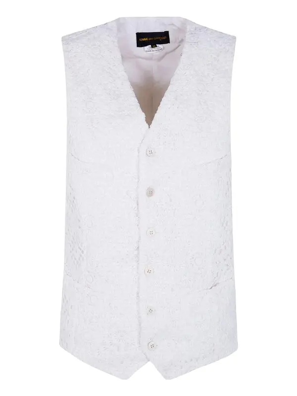 Comme Des Garçons Floral Embroidered Vest - White