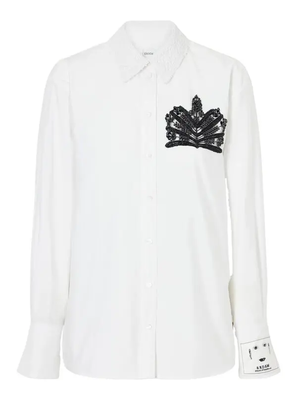 Erdem Floral Lace Trimmed Crystal Embellished Shirt - White