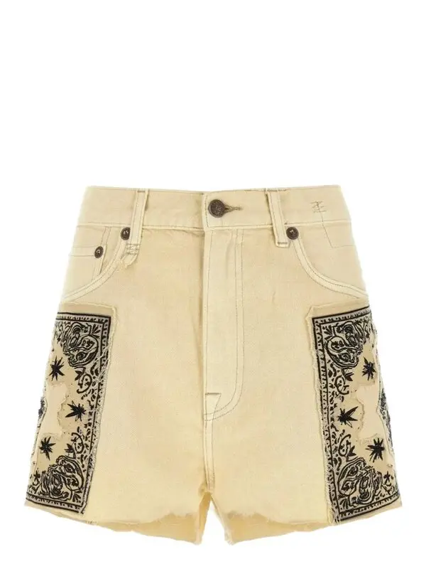 R13 Bandana Appliqué Frayed Denim Shorts - Nude
