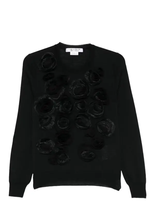Comme Des Garçons Flower Appliqué Sweater - Black