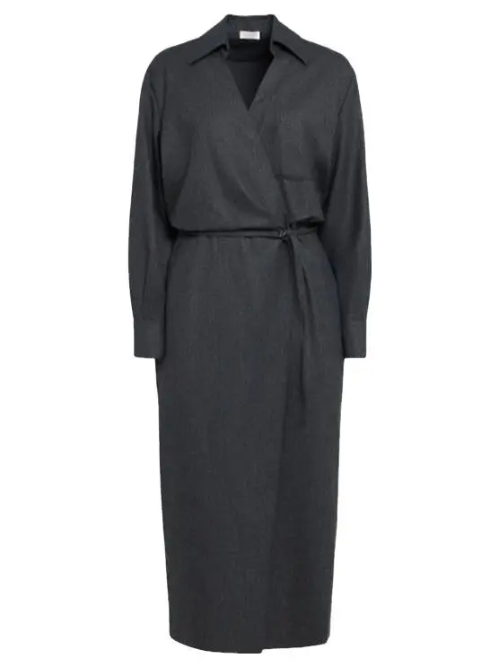 Brunello Cucinelli Belted Knit Midi Wrap Dress - Black