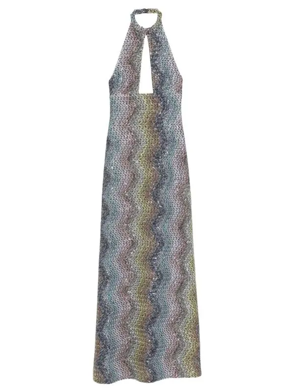 Missoni Halterneck Knitted Maxi Dress - Gray