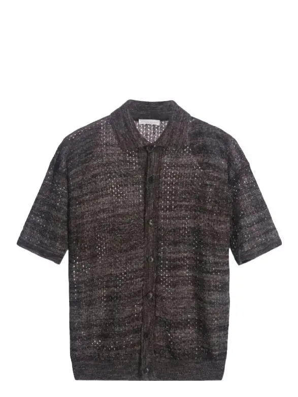 ROBERTO COLLINA Open-knit Short-sleeve Shirt - Black