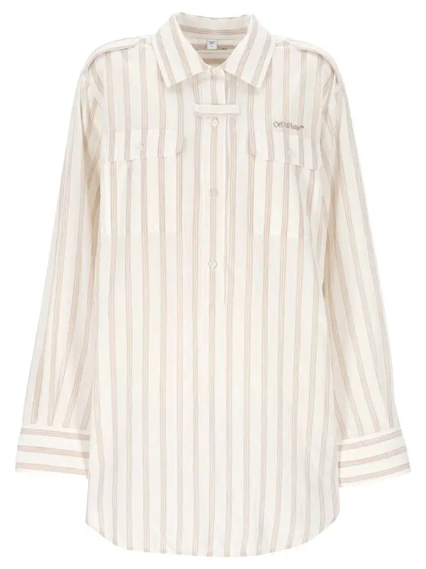 Off-White Striped Button-up Shirt Dress - White