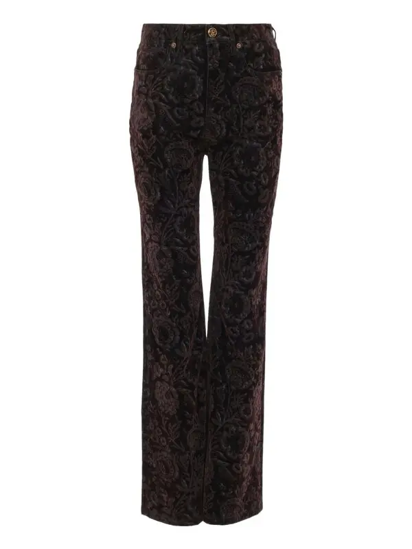 Chloé Floral Flocked Velvet Straight-leg Pants - Brown
