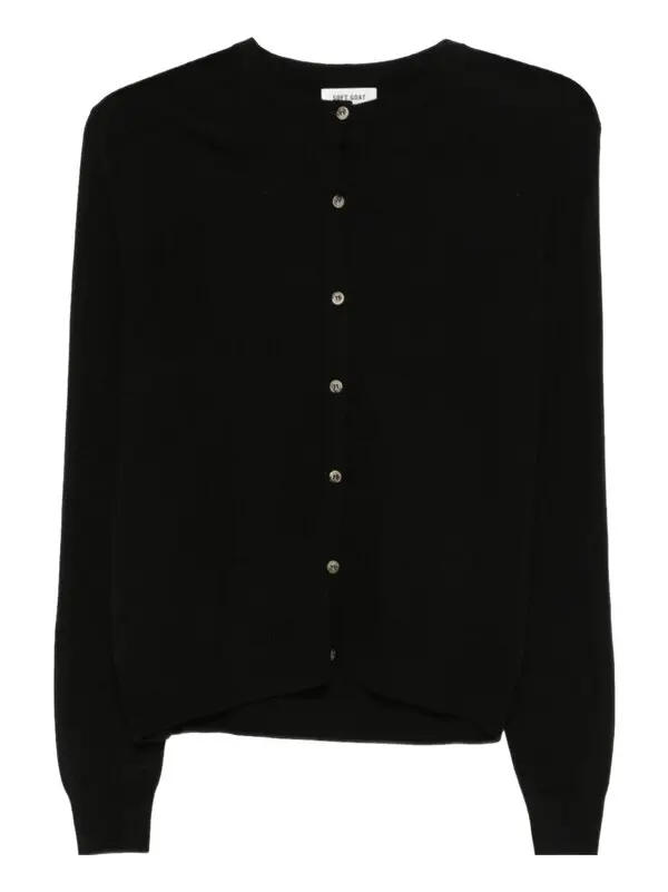 Soft Goat Crew Neck Fine Knit Cardigan - Black