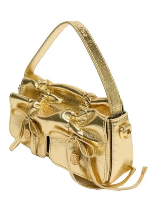 Acne Studios Metallic Micro Crossbody Bag With Bow Details - Nude