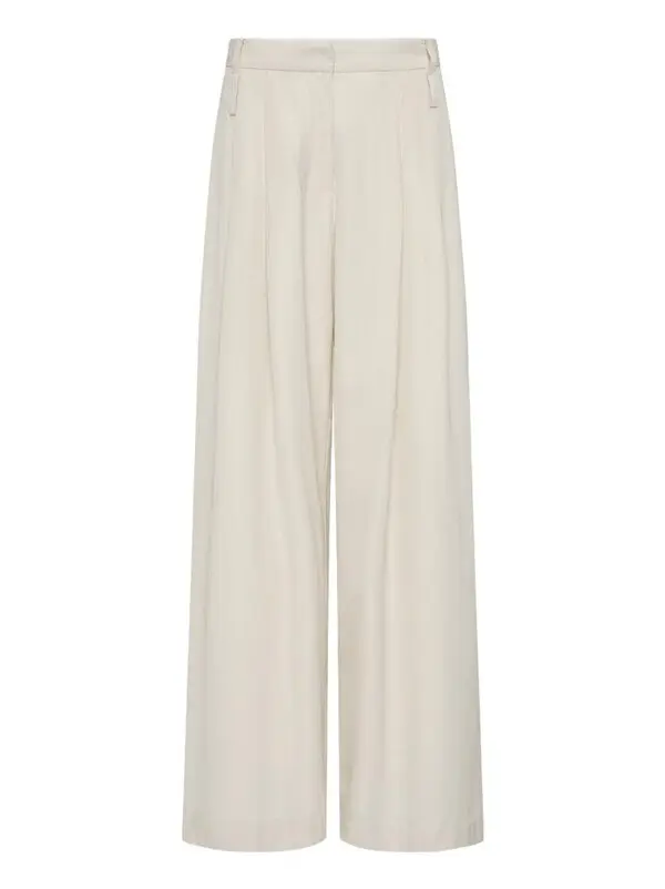 ST. AGNI Double Loop Pleated Crepe Wide-leg Pants - Off White