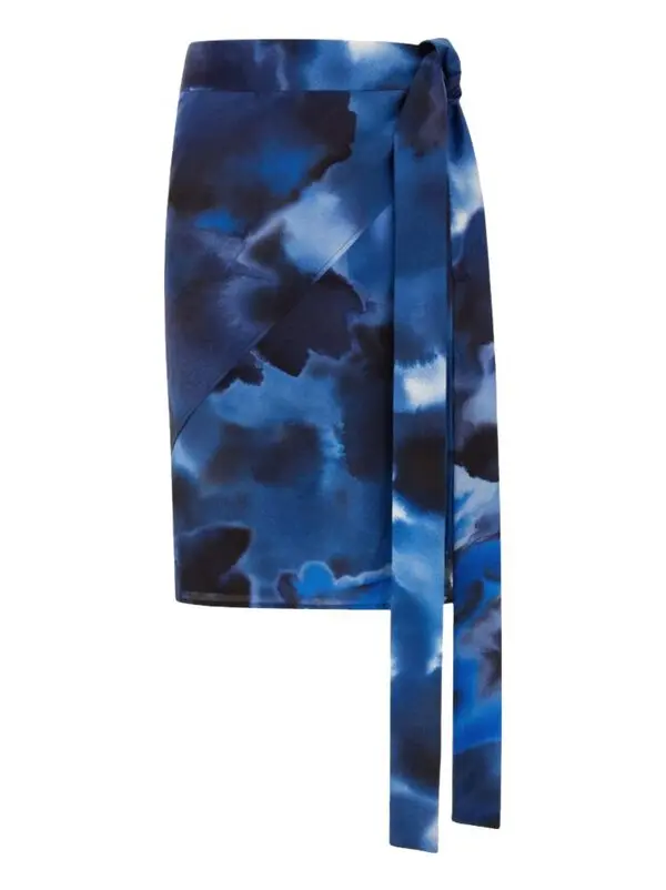 FERRAGAMO Floral Print Wrap Skirt - Klein Blue/denim Blue