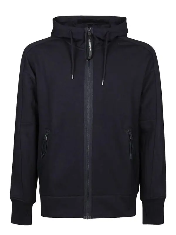 C.P. COMPANY Hooded Fleece Zip-up Sweater - Black