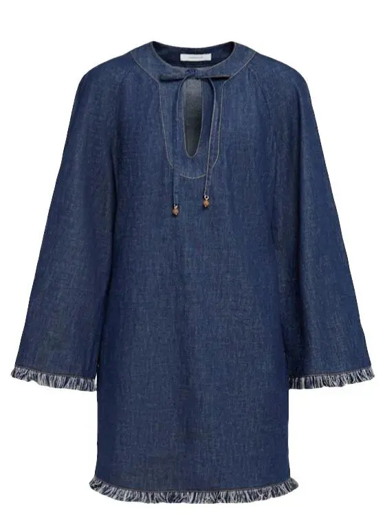 Zimmermann Fringed Denim Mini Dress - Blue