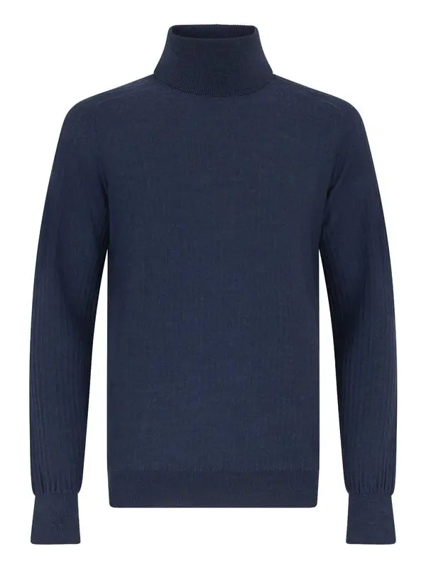 ROBERTO COLLINA Ribbed High Neck Knitted Sweater - Blue
