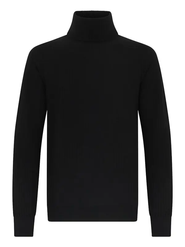 ROBERTO COLLINA Ribbed High Neck Knitted Sweater - Black
