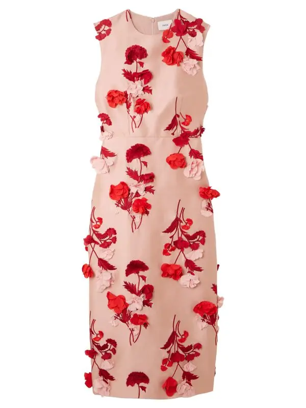 Erdem Appliqué Floral Pencil Dress - Nude